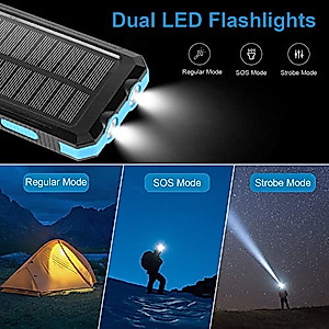Solar Charger, 20000mAh Solar Power Bank, Portable Solar Phone Charger Waterproof Cellphone External Battery Packs with Dual LED Flashlights for Outdoor Camping Travel