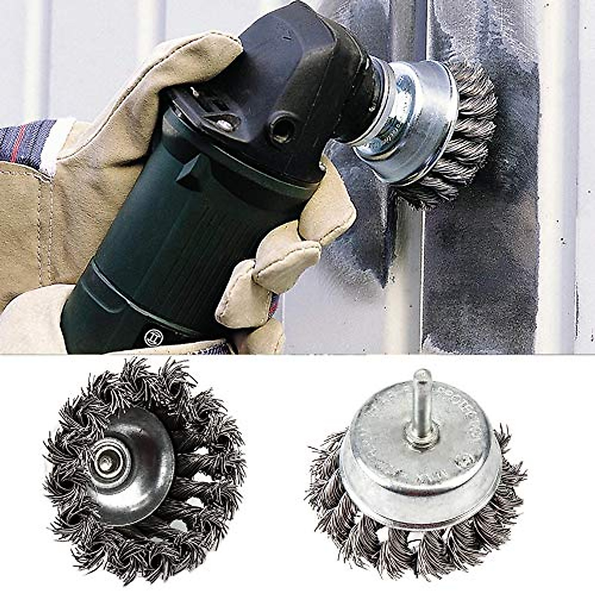 Rocaris 6 Pack Wire Wheels Brush, 3 Inch Knotted and Plated Crimped and 1-Inch Carbon Knot Wire End Brush, Cup Wire Wheels Brush Set Perfect For Removal of Rust/Corrosion/Paint