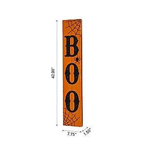 Glitzhome 42" H Halloween Porch Board Sign with Timer 6 Hours On /18 Hours Off, Lighted Halloween "BOO" Hang Sign or Lean Against Wall Standing Sign, 12 LED Lights Wood Plaques for Outdoor Decor