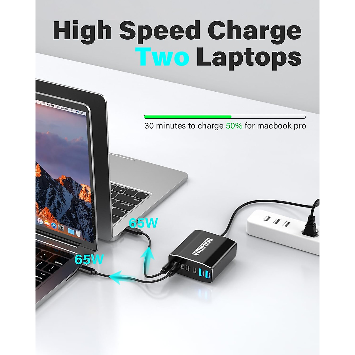 PD3.1 USB C Charger,Dual 65W Port USB C Charging Station,Vimifuso Aluminum Alloy Compact 6 Port USB C Fast Charger for Travel,140W Max Single Port GaN Fast Charger for MacBook Pro/Air M2(Black)