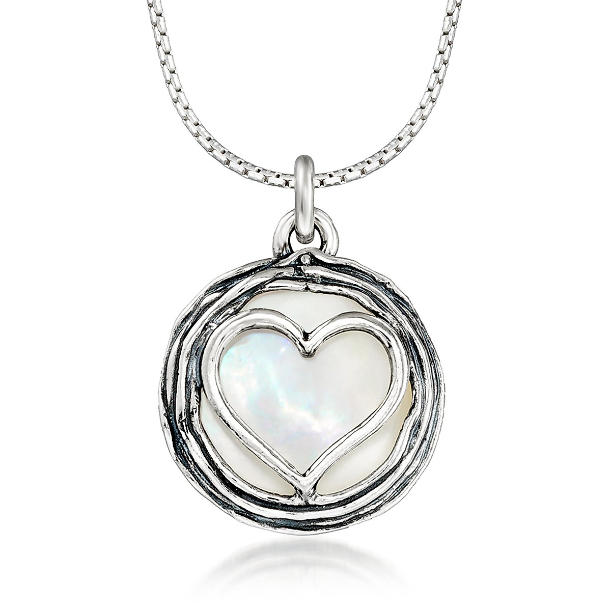 Ross-Simons Mother-Of-Pearl Heart Overlay Necklace in Sterling Silver. 18 inches