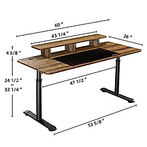 EUREKA ERGONOMIC 60 Inch Computer Desk Large Manual Height Adjustable Gaming Desk, Home Office Desk with Monitor Stand Shelf Led Lights Strips, Computer Desk with Dual 2 Monitor Mouse Pad, Brown
