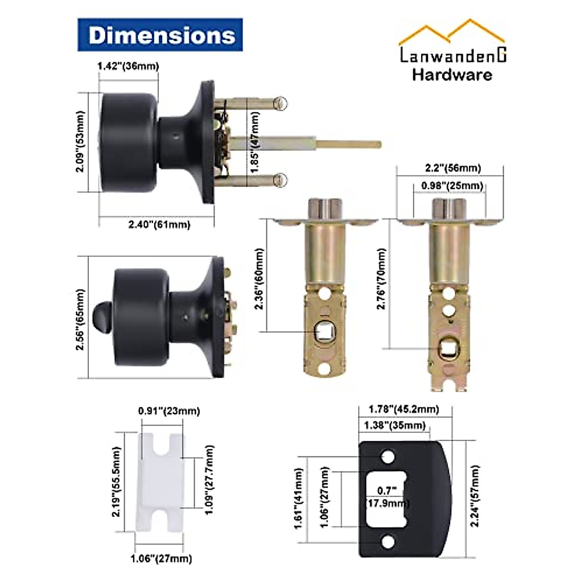 Lanwandeng Keyed Alike Entry Door Knob with Lock, Interior and Exterior Door Lock, Matte Black Door knobs with Lock for Bedroom/Bathrooom