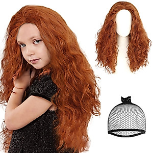 ANOGOL Wig Cap+ Reddish Brown Orange Curly Princess Wig Cosplay, Copper Red Orange Long Curly Wig Princess Dress Up Wig Halloween Costume, Long Orange Ginger Curly Wig for Party