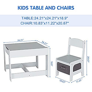 kinbor Kids Table and Chair Set - 3 in 1 Activity Table for Toddlers 2-7, Toddler Table and Chair Set with Removable Tabletop, Storage Space for Toddlers Arts, Crafts, Drawing, Reading, Playroom