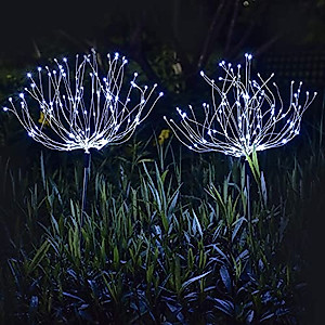 TiokMc Solar Firework Light, 120 LED Warm Light Outdoor Solar Garden Fireworks Lamp for Walkway Pathway Backyard Christmas Parties Decoration (White) (2 Pieces)