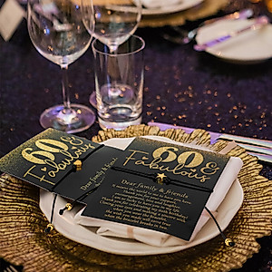 25 Set Birthday Party Gift Favors for Guests Adjustable Wish Bracelets Thank You Fabulous Cards Birthday Bracelets with Heart Star Charm Bags for Birthday Anniversary Guest Souvenirs(60th Birthday)