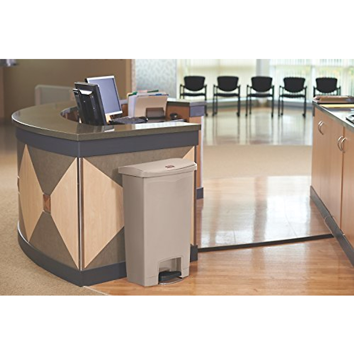 Rubbermaid Commercial Products 1883458 Streamline Slim Step-On Plastic Trash Garbage Can, 13 Gallon, Beige