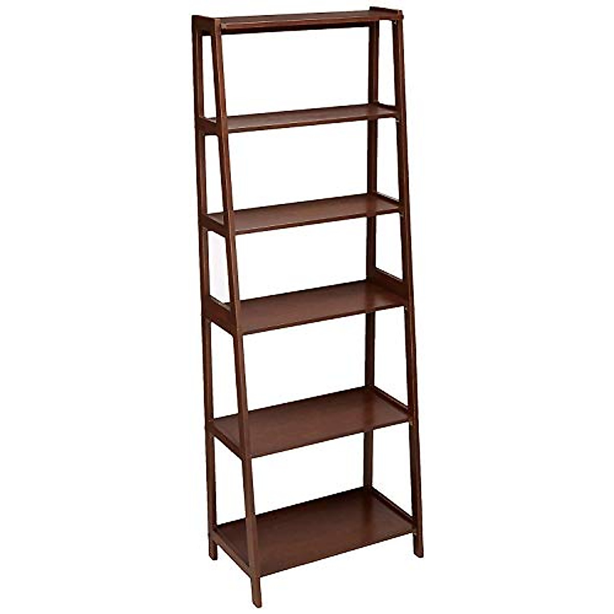 PJ Wood 5 Tier Bookshelf Ladder Shelf Bookcase with Storage Shelves, Multifunctional Storage Rack - Walnut