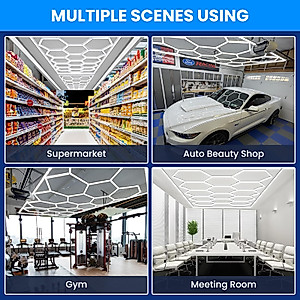 firstake Hexagon Garage Lights - 6500K Daylight White, 672W 80640LM Super Bright Aluminum Shell Hexagon LED Shop Lights with White Border, 14 Grids Hexagon LED Lights for Garage, Car Wash Room