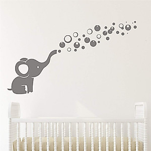 Removable Nursery Room Wall Decor Cute Elephant Blowing Bubbles Wall Decal Art Vinyl Wall Decor Sticker for Baby Bedroom (Gray)