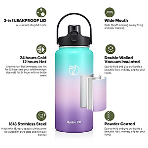 Half Gallon Insulated Water Bottle with 2-in-1 Lid (Chug Lid/Straw Lid), 40/64oz Double Walled Vacuum Stainless Steel Water Bottles, Water Jug with Straw