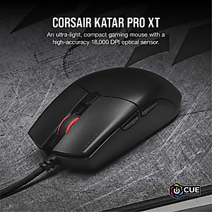 Corsair Katar Pro XT Ultra-Light Gaming Mouse- 18k DPI PixArt Optical Sensor- RGB Scroll Wheel Lighting- 6 Programmable Buttons- Lightweight Paracord Cable,Black