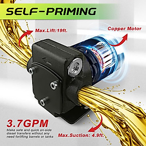 110V Automatic Gasoline Fuel Transfer Pump with Forward and Reverse Pumping, 2.3/3.7 GPM Portable Self-priming Fuel Oil Transfer Pump for Gasoline, Diesel, Kerosene, Biodiesel and More