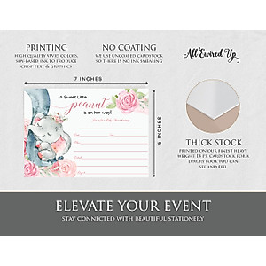 25 Pink Elephant Jungle Baby Shower Invitations and Envelopes (Large Size 5X7 INCHES), 25 Diaper Raffle Tickets, 25 Baby Shower Book Request Cards, Floral Elephant Animal Invites for Girl Baby Showers