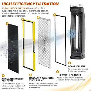 FLT4825 HEPA Filter B Replacement-Compatible with Guardian Air Purifier Models-Replaces AC4820, CDAP4500BAC, AC4800, AC4300 AC4900CA AC4825 AC4825E by Blutoget -2 H13 HEPA Filters 8 Carbon Pre-Filters