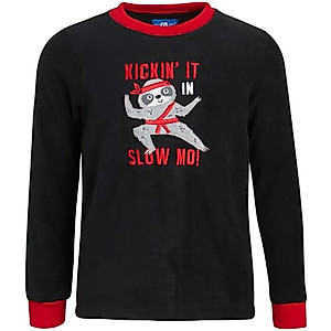 ONLY BOYS Toddler Boys’ Pajama Set - 3 Piece Long Sleeve Shirt and Sleepwear Joggers (Toddler), Size 8-10, Red/Black Kickin Sloth