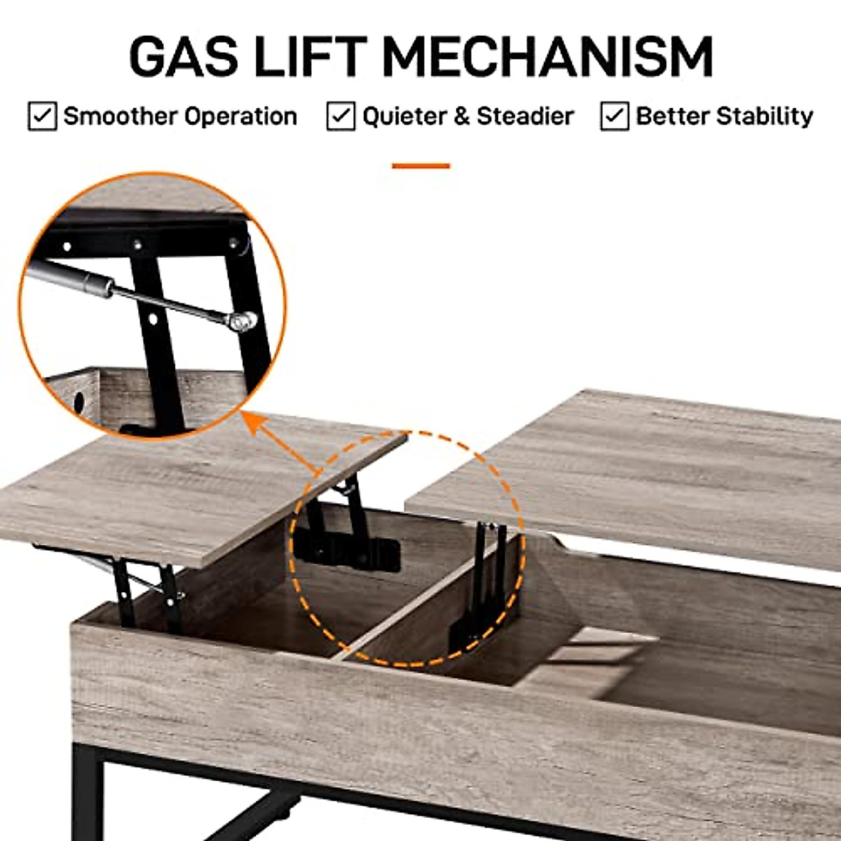 Yaheetech Lift Top Coffee Table with Hidden Storage Compartment, Farmhouse Wooden Center Table with 2 Way Raisable Tabletop & Gas Lift Mechanism for Living Room Reception Room,Gray