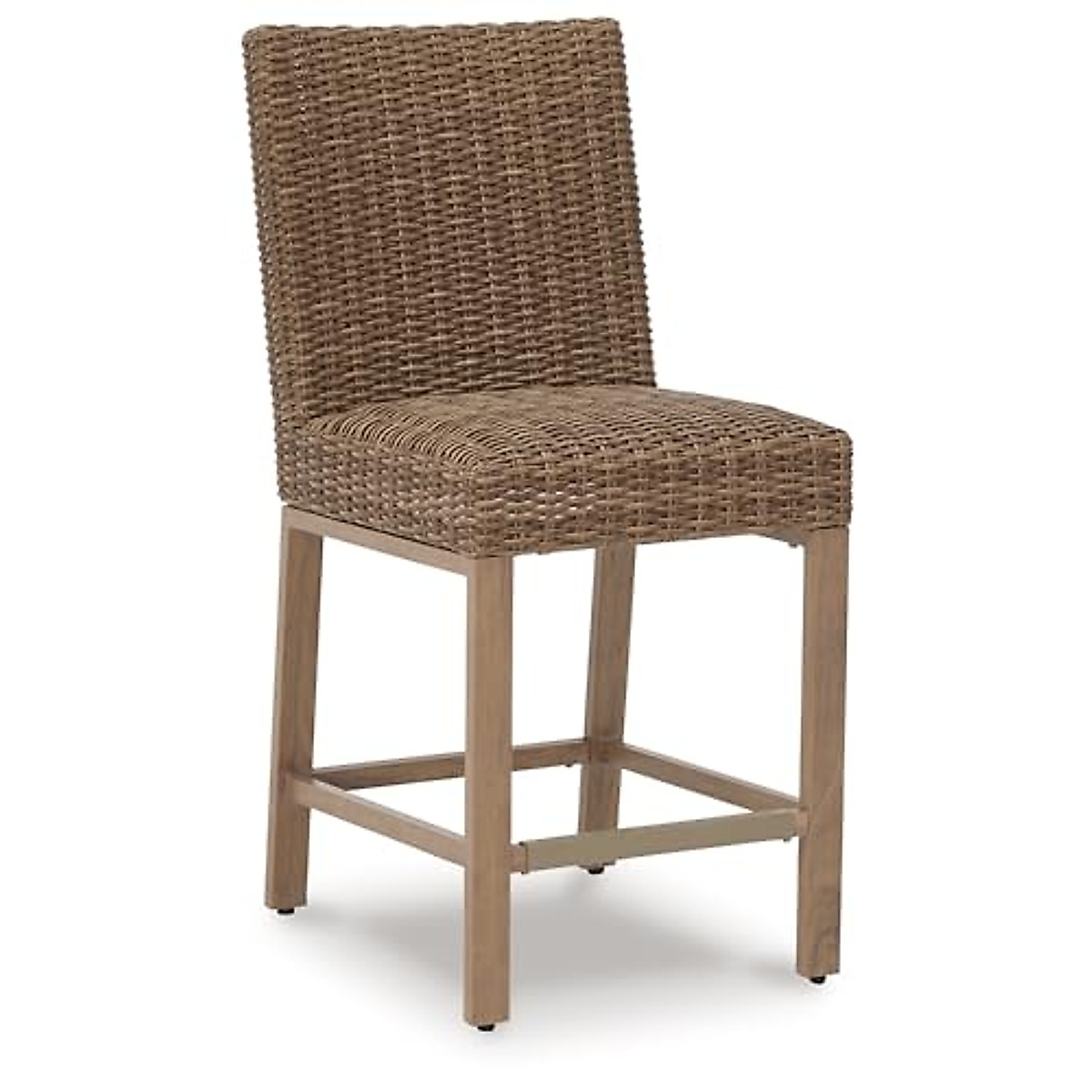 Signature Design by Ashley Walton Bridge Casual Weather Resistant Armless Cushioned Indoor/Outdoor Bar Stool with Cushioned Seat, Set of 2, Light Brown