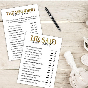 60 Pcs Gold Bridal Shower Game for Guest, Wedding Engagement Party Supplies, Included 4 Games - I Love You around World, He Said She Said, Wedding Shoe Game, Wedding A-Z, Double-sided