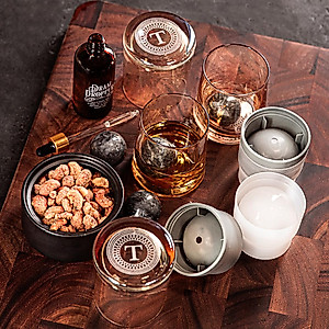 Man Crates Personalized Whiskey Crate – Includes 4 Amber Tinted Whisey Glasses, 2 Ice Sphere Molds, 4 Whiskey Stone Spheres,and More – Drinking Gift for Men