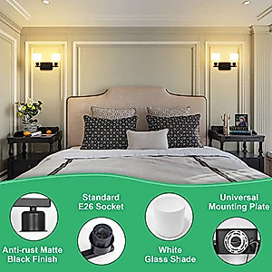 Dekang Bathroom Light Fixtures Over Mirror, Anti-Rust Matte Black Vanity Lights 15 Mid Century Modern 2-Light Wall Sconces, Milky White Glass Shades, E26 Standard Socket, Bulbs Not Included