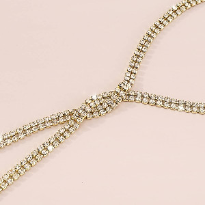 Chargances Golden Sparkly Rhinestone Y Lariat Long Necklace Tennis Crystal Backdrop Statement Necklace for Women