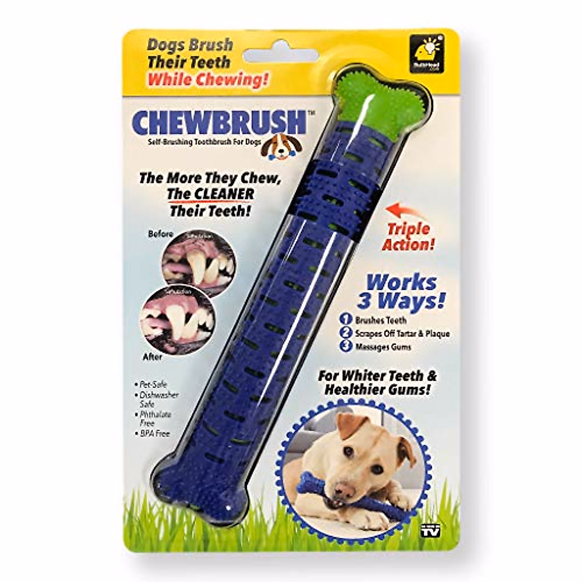 BulbHead Chewbrush Toothbrush Dog Toothbrush and Dog Toy - No Dog Toothpaste Required - Great Dog Teeth Cleaning Toys (1 Pack)