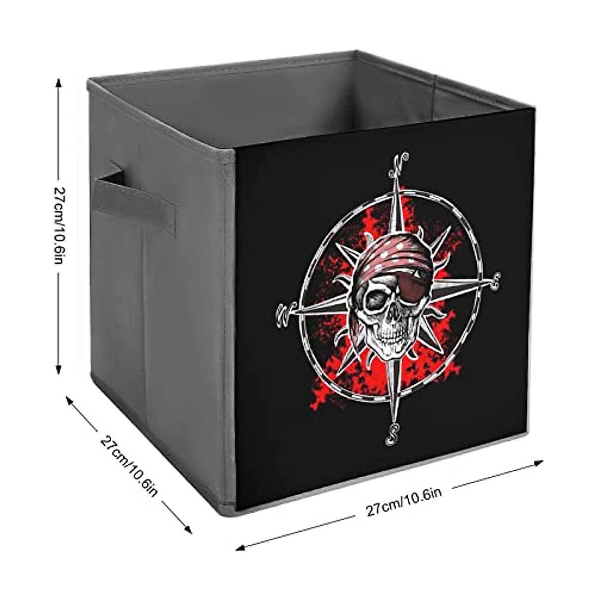 Compass Pirate Skull Foldable Storage Bins Printd Fabric Cube Baskets Boxes with Handles for Clothes Toys, 11x11x11