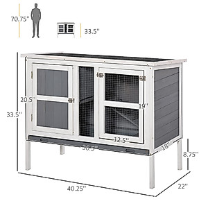 PawHut Rabbit Hutch Bunny Cage Small Animal Habitat with Ramp, Removable Tray and Openable Top, Inddor/Outdoor, Grey