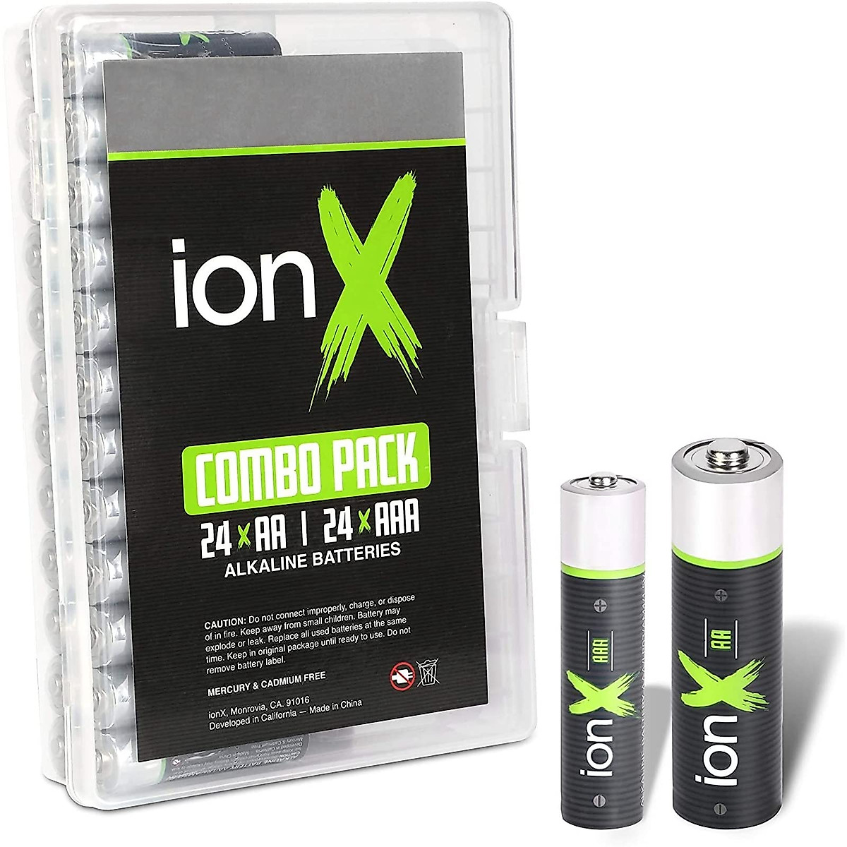ionX Premium Batteries - 24 AA and 24 AAA Batteries, High Performance Alkaline 1.5 Volt Battery Set in Durable Reusable Plastic Storage Case