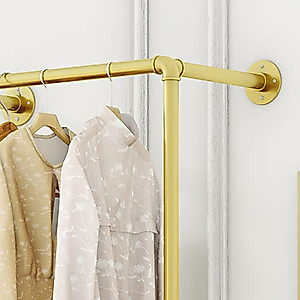 HEONITURE Gold Clothing Rack with 3-Tier Shelves, Multi-Purpose Heavy Duty Industrial Pipe Clothes Rack, Wall Mounted Garment Hanging Rods for Closet and Bedroom (Gold)