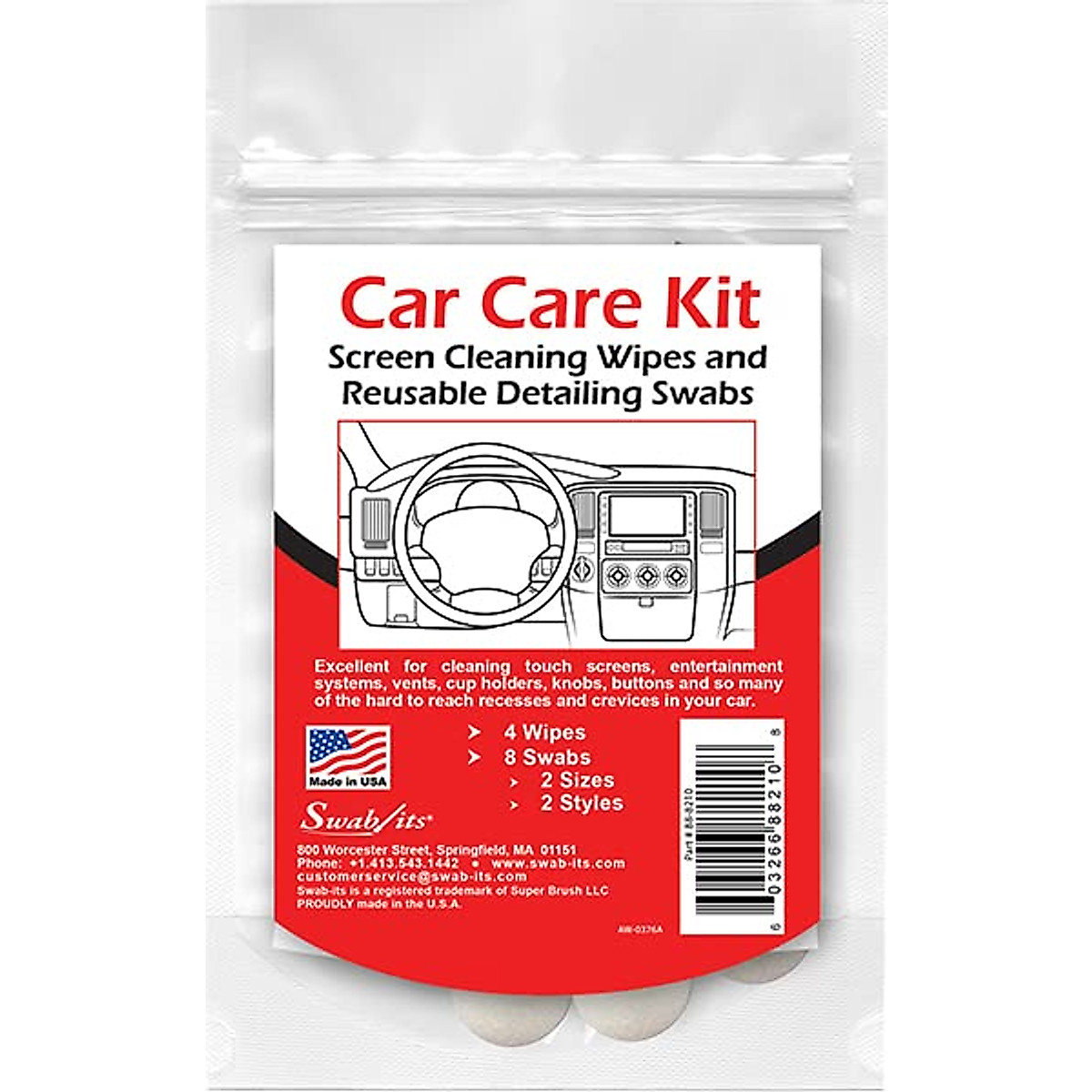SWAB-ITS® 12-Piece Car Care Kit with Screen Wipes & Reusable Detailing Swabs: 87-8210