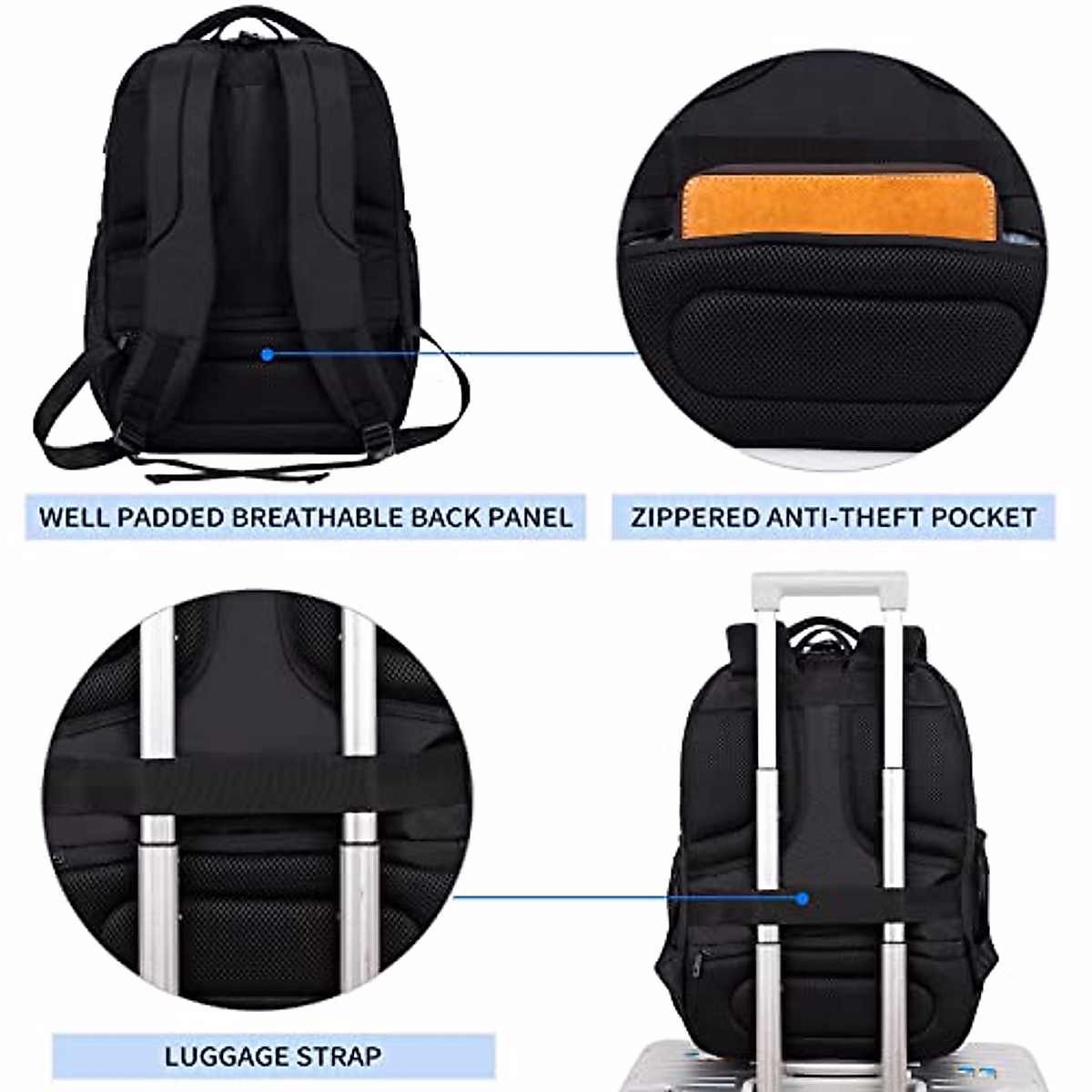 KROSER Travel Laptop Backpack 17 Inch Large Computer Backpack Water-Repellent Daypack with USB Charging Port RFID Pockets for Work/Business/College/Men/Women(Quilted)