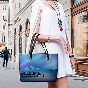 Womens Handbag Camels Desert Landscape Leather Tote Bag Top Handle Satchel Bags For Lady