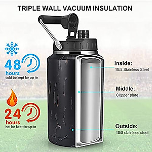 Sursip 128 Oz Insulated Water Bottle,One Gallon Vacuum Stainless Steel Double Walled Water Jug with 1pcs 30 OZ Mug(Inclue Brush/Straw)/Jug backpack,Sports,Travel,Games,Home use,School-marble