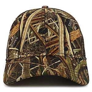 Armycrew Hunting Camouflage Outdoor Structured Camo Printed Trucker Mesh Cap - Shadow Grass