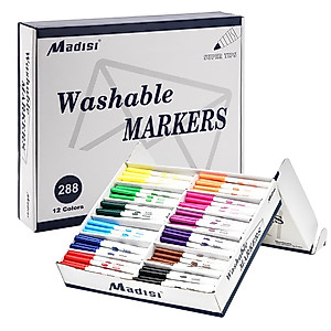 Madisi Washable Markers, Super Tips Markers, Assorted Colors, Classroom Bulk Pack, 288 Count