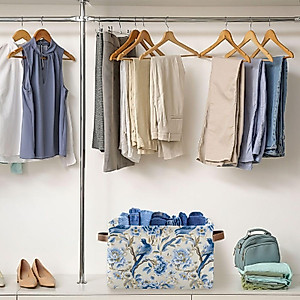 ALAZA Peacock Blue Flower Floral Foldable Storage Box Storage Basket Organizer Bins with Handles for Shelf Closet Living Room Bedroom Home Office 1 Pack