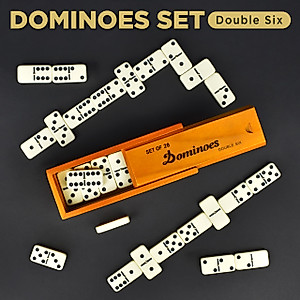 Queensell Dominoes Double 6 + Domino Holders Large
