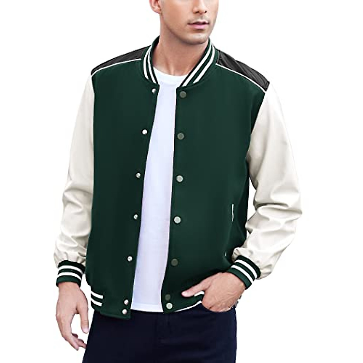 COOFANDY Mens Fashion Varsity Jackets Casual Leather Sleeves College Baseball Bomber Jacket Streetwear
