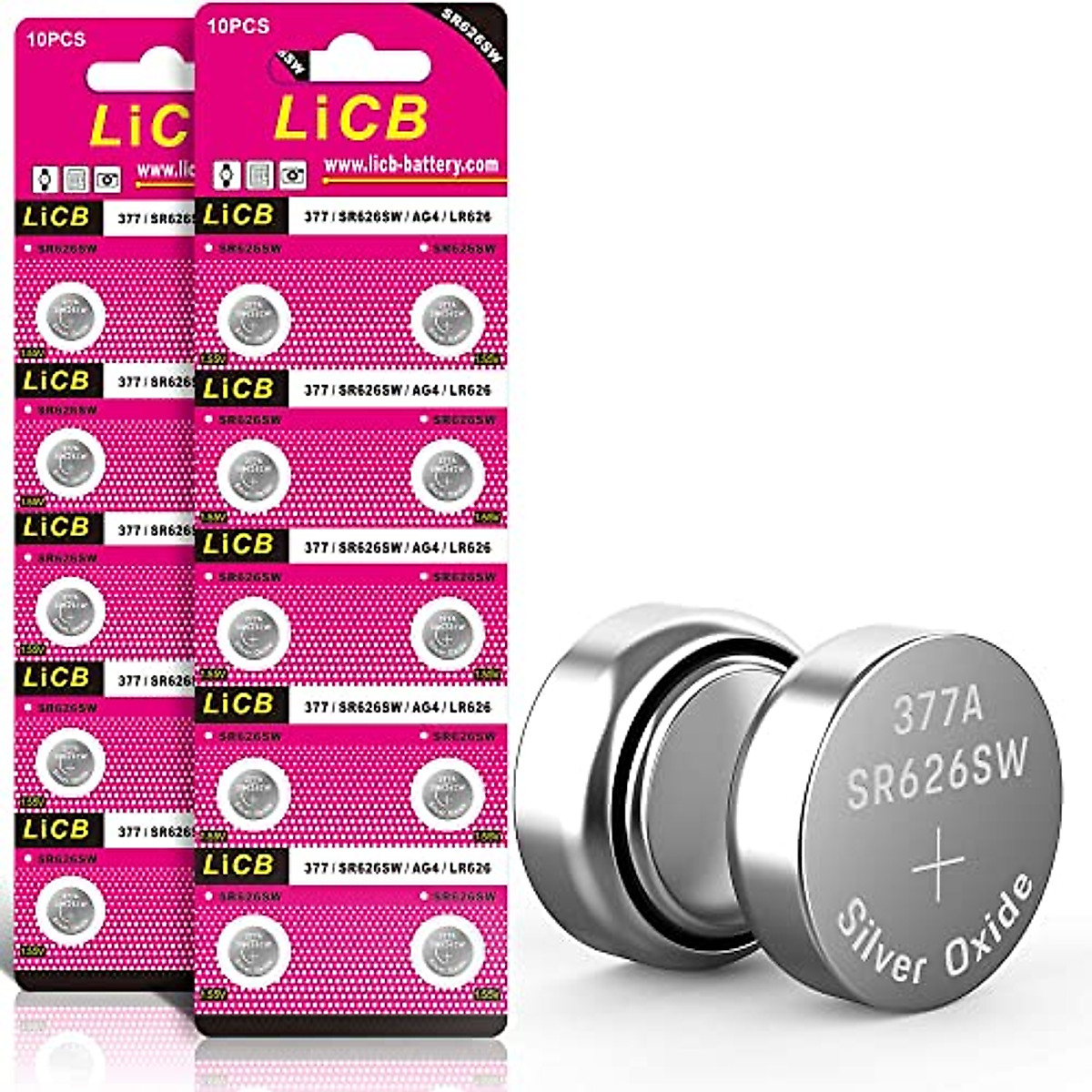 LiCB 20 Pack SR626SW 377 626 Watch Battery 1.5V Button Cell Batteries