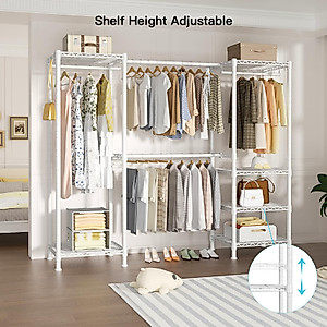 Ulif E7 Heavy Duty Garment Rack, Clothes Organizer and Storage Rack with Expandable Hangers, Metal Clothing Rack with 6 Wire Shelves, (52.3"-72") W x 14.5" D x 71.2" H, Load 740 LBS, White