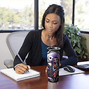 20oz Stainless Steel Tumbler with Lid and Straw,Christmas Gifts for Movie Lovers Skinny Travel Mug Tumbler Cup with Cleaning Brush Movie Fans Gift