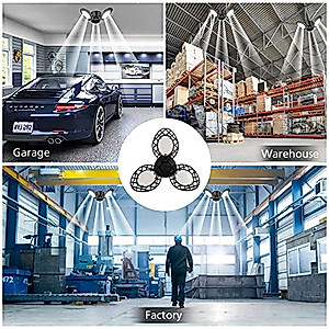 BRIGENIUS LED Garage Light, 60W LED Garage Lighting, 6000LM 6500K LED Three-Leaf Garage Ceiling Light, Deformable E26/E27 Garage Lights for Garage, Workshop