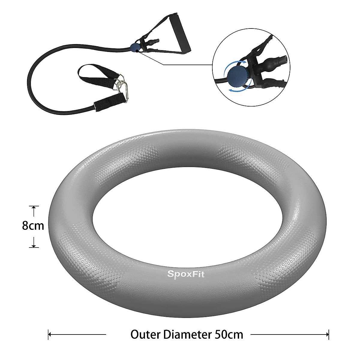 SpoxFit Ball Chair Yoga Ball Set, 65 cm Exercise Ball Chair with Base for Home Office, Stability Balance Ball with Resistance Bands Workout Poster, Home Gym Ball Anti Burst, Silver