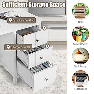 POWERSTONE Computer Desk with 3 Drawers, 48" Modern Home Office Desk Study Writing Table Computer Workstation (White)