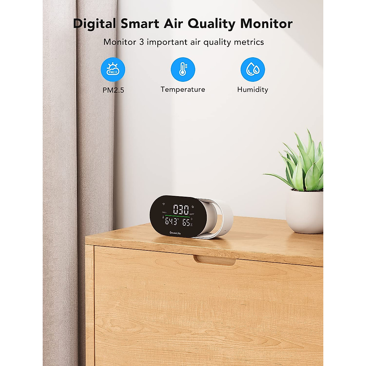 GoveeLife Smart Air Quality Monitor with PM2.5, WiFi, Temperature & Humidity Sensors, LED Display, 2s Refresh, 2-Year Data Storage, for Home & Office