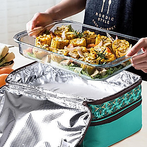 MIER Insulated Double Casserole Carrier Bag Thermal Lunch Tote for Lasagna Lugger, Potluck Parties, Picnic, Beach, Fits 9 x 13 Inches Baking Dish, Casserole Dish, Expandable by Mid Zipper, Teal