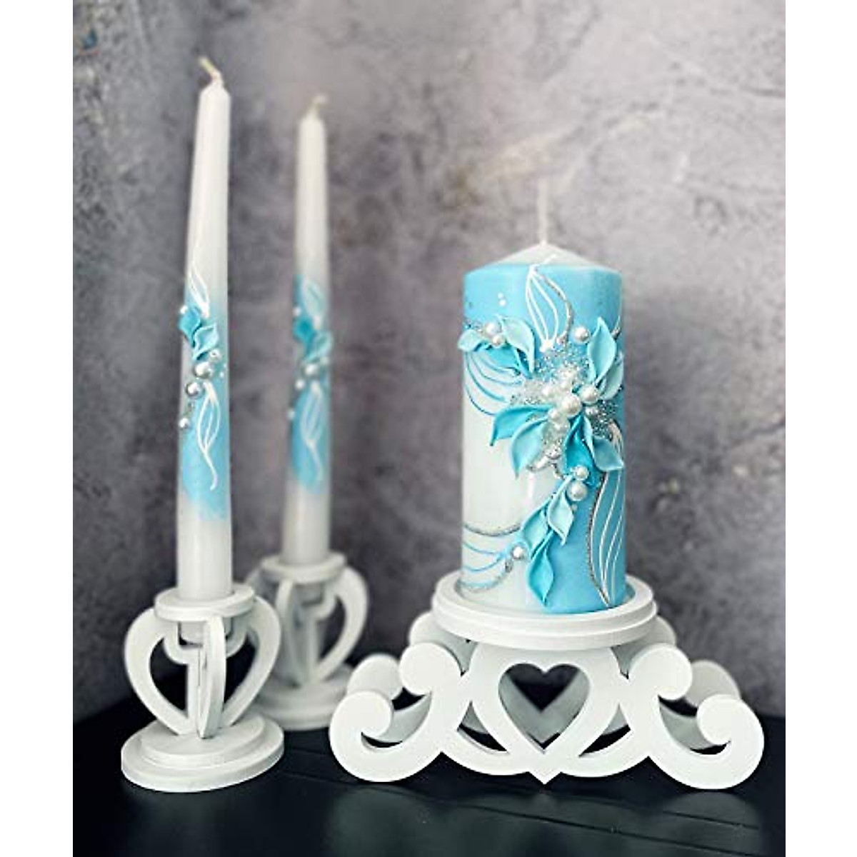 Magik Life Unity Candle Set for Wedding - Wedding Accessories for Reception and Ceremony - Decorative Pillars Teal